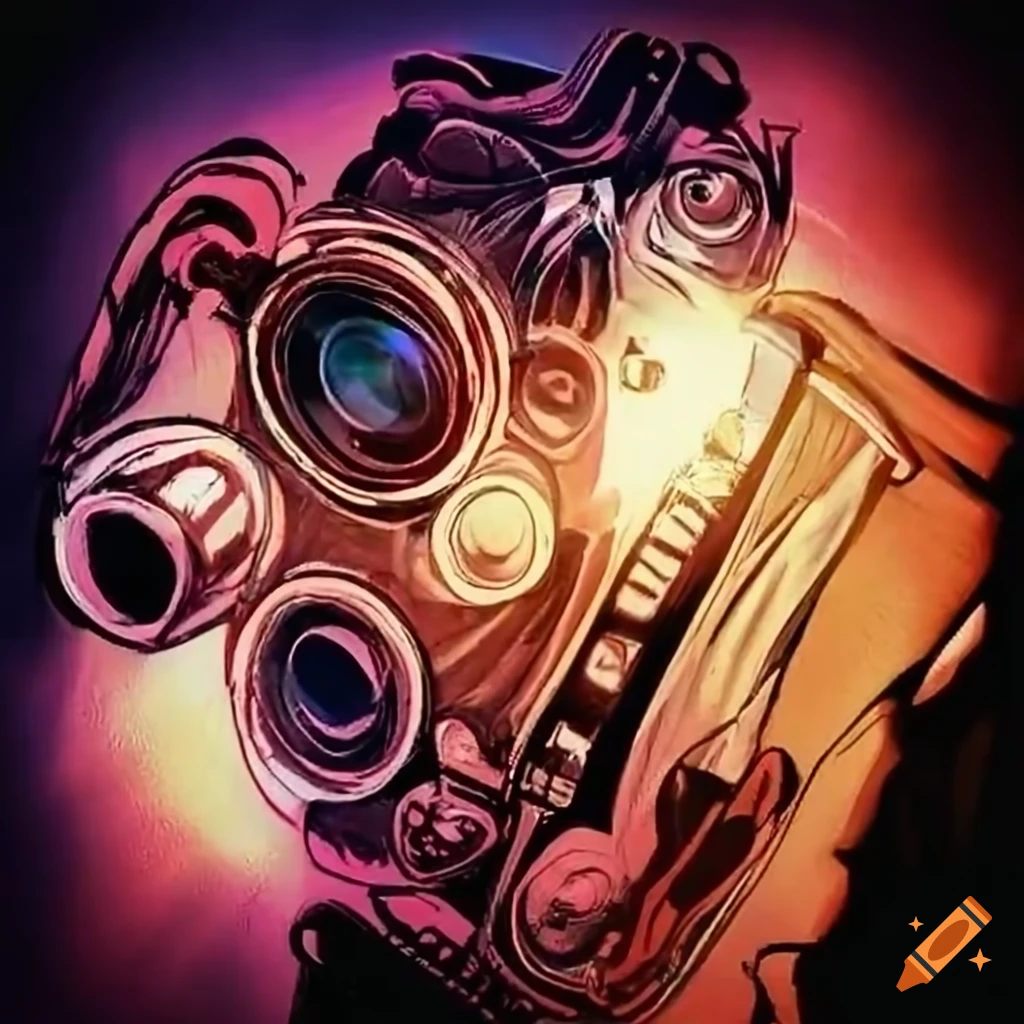 Old-fashioned movie camera with rainbow psychedelic effect on Craiyon