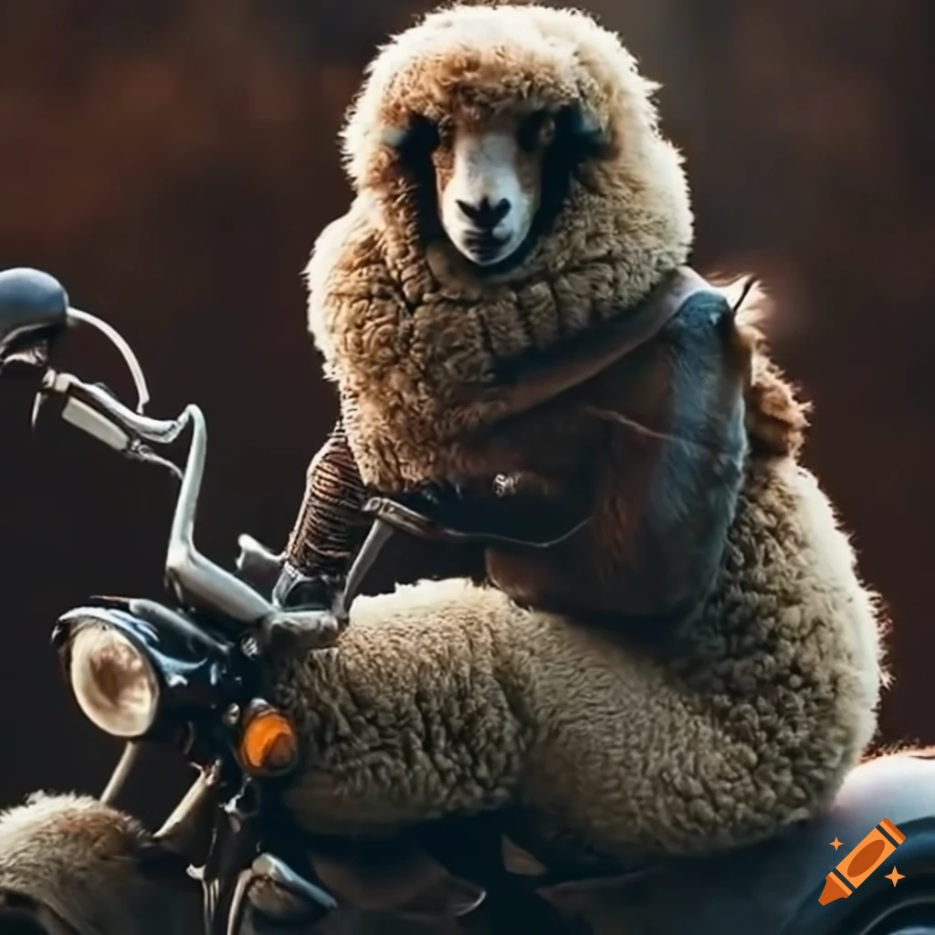 Image of a sheep riding a motorcycle on Craiyon