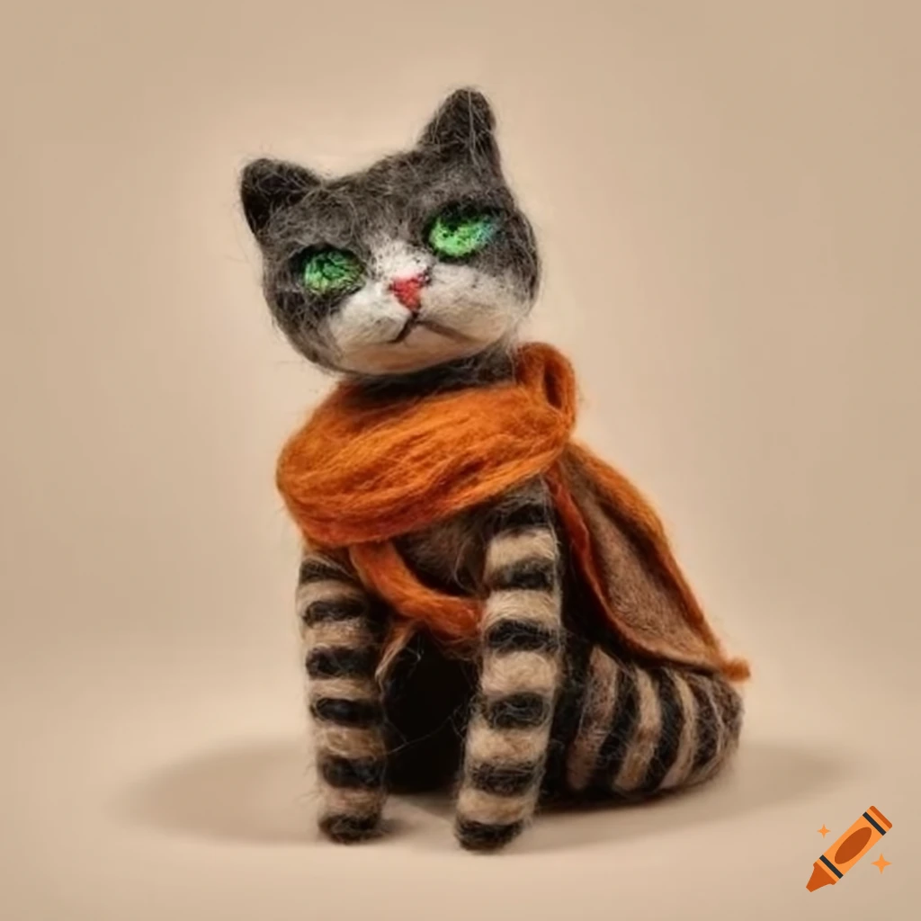 Artistic depiction of a cat in a wool outfit