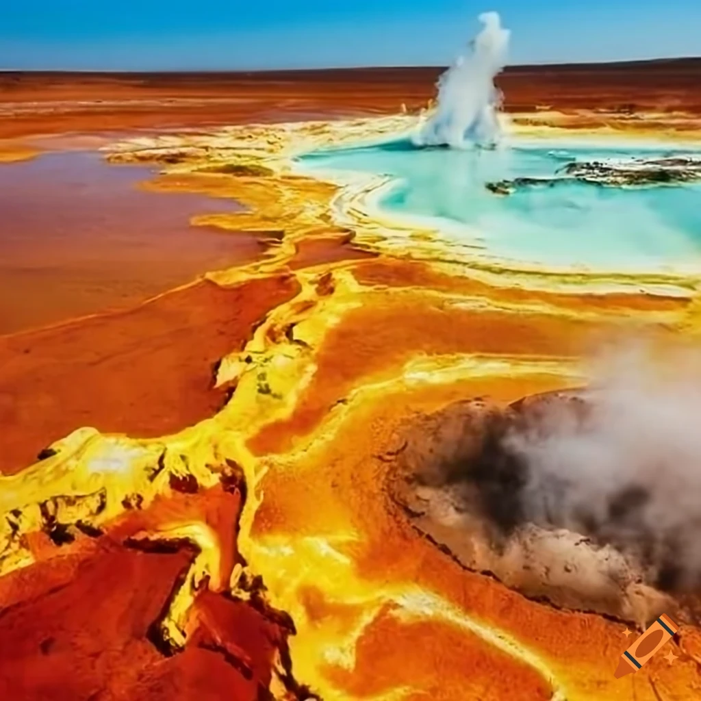 Colorful volcanic geysers in dallol, danakil depression, ethiopia on ...