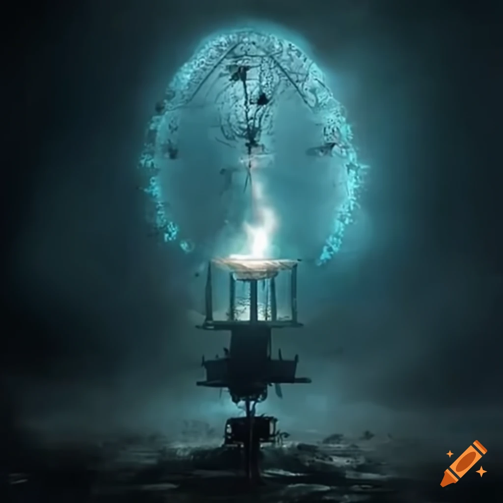 Mysterious hovering ancient machine on Craiyon