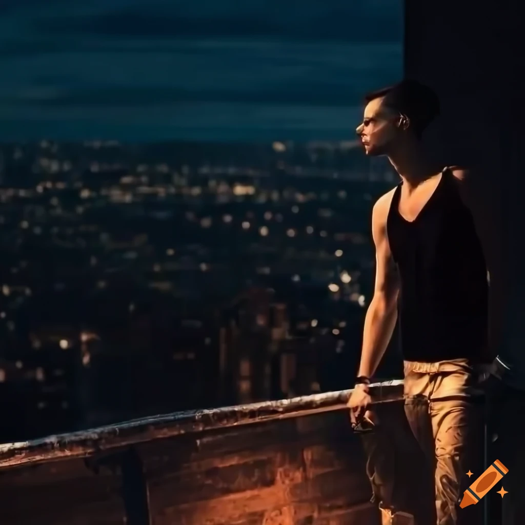 Man smoking on a city balcony on Craiyon