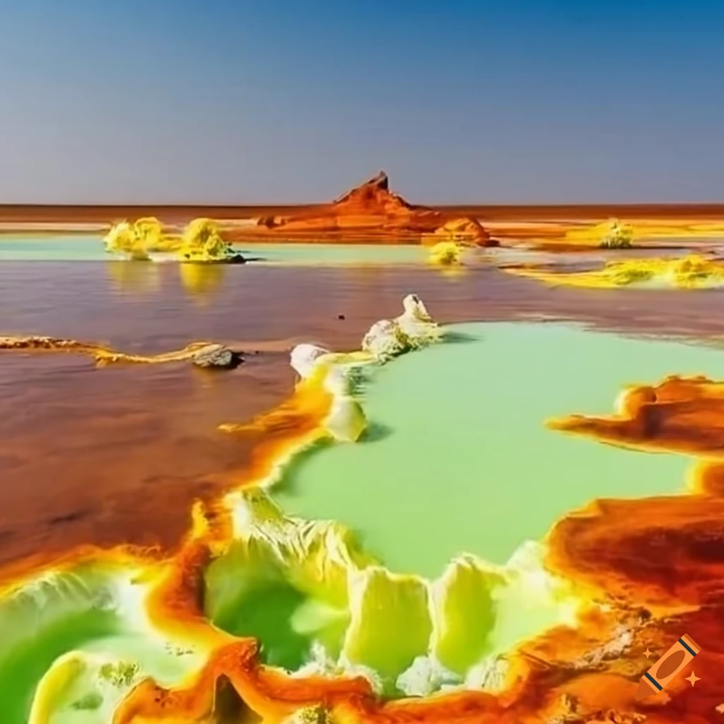 Colorful volcanic geysers in dallol, danakil depression, ethiopia on ...