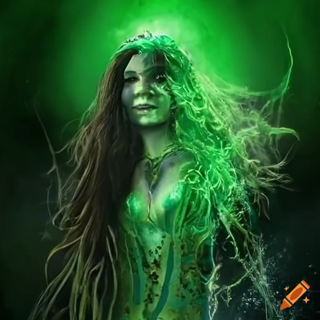 Image of a vibrant green magic spell on Craiyon