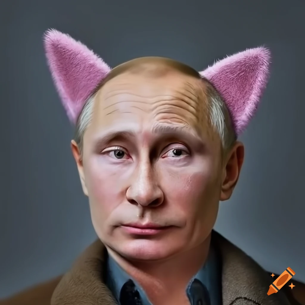 Photorealistic portrait of Putin with a cat ear headband on Craiyon