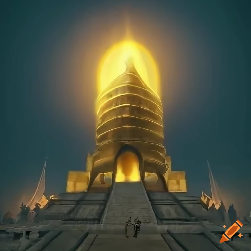 Realistic artwork of a knight ascending golden stairs on Craiyon