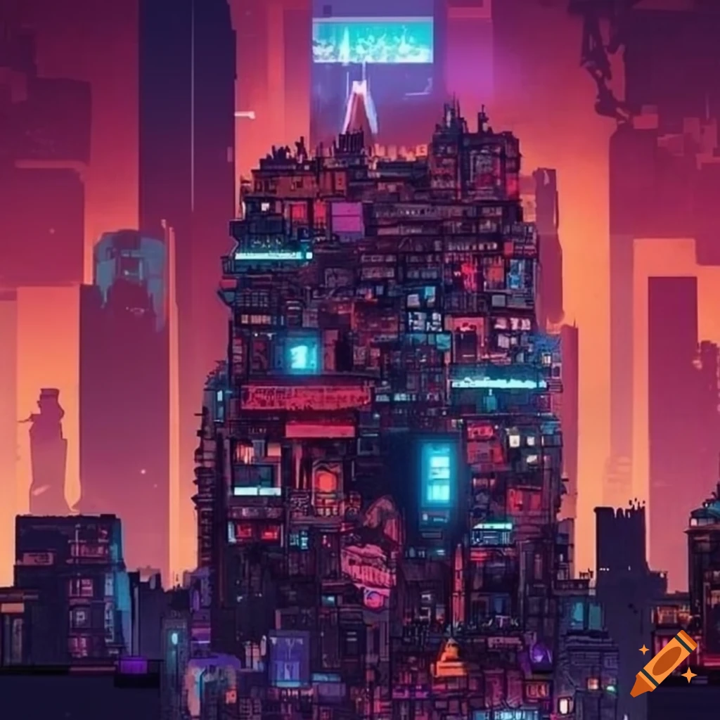 Isometric lunarpunk setting with advancing sunrise on Craiyon