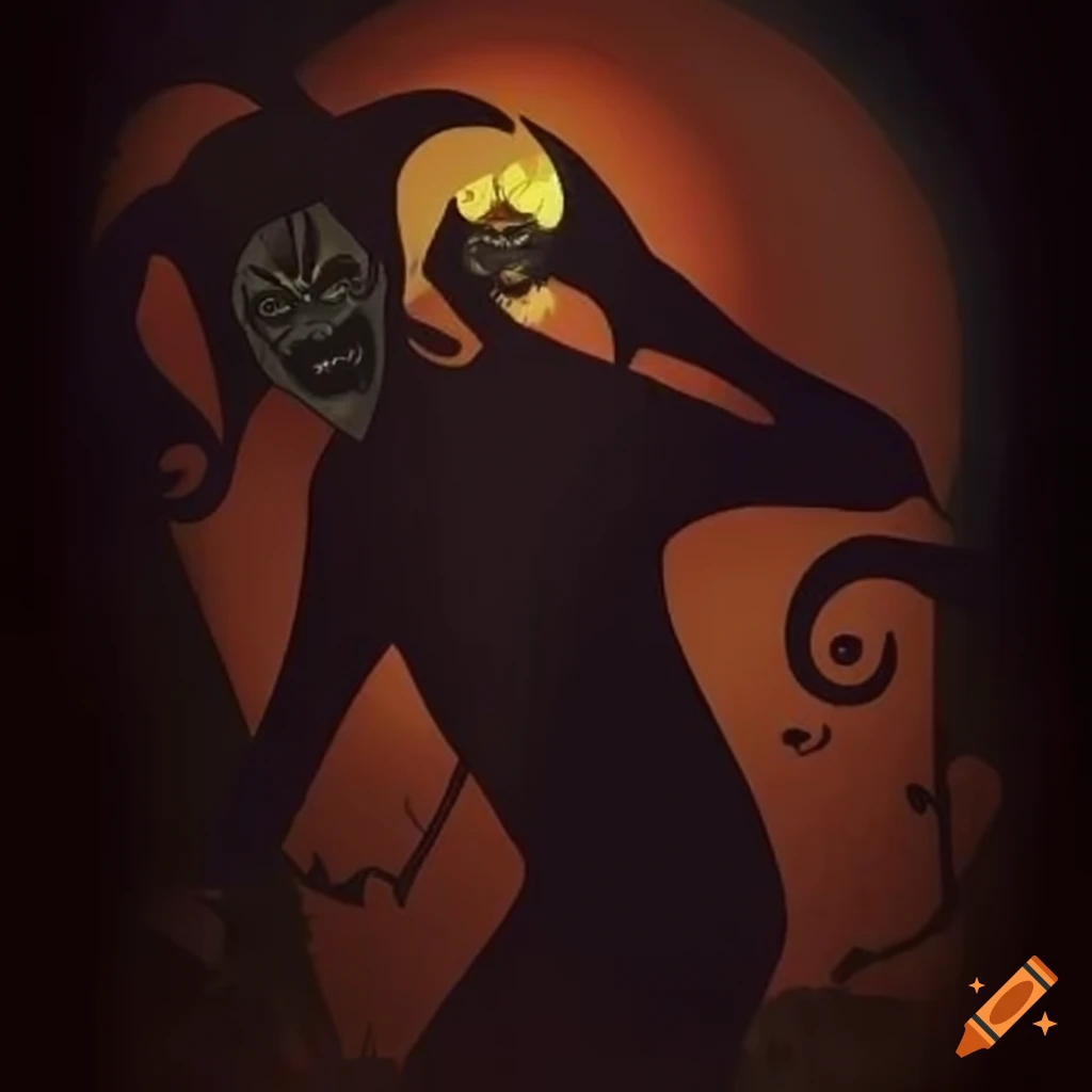 Halloween tarot card with a shadowed jester on Craiyon