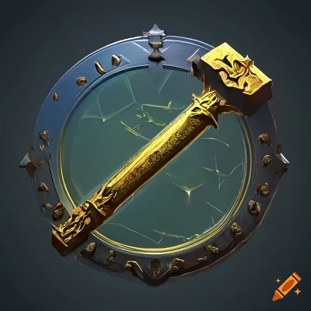 Gold token with hammer design on Craiyon