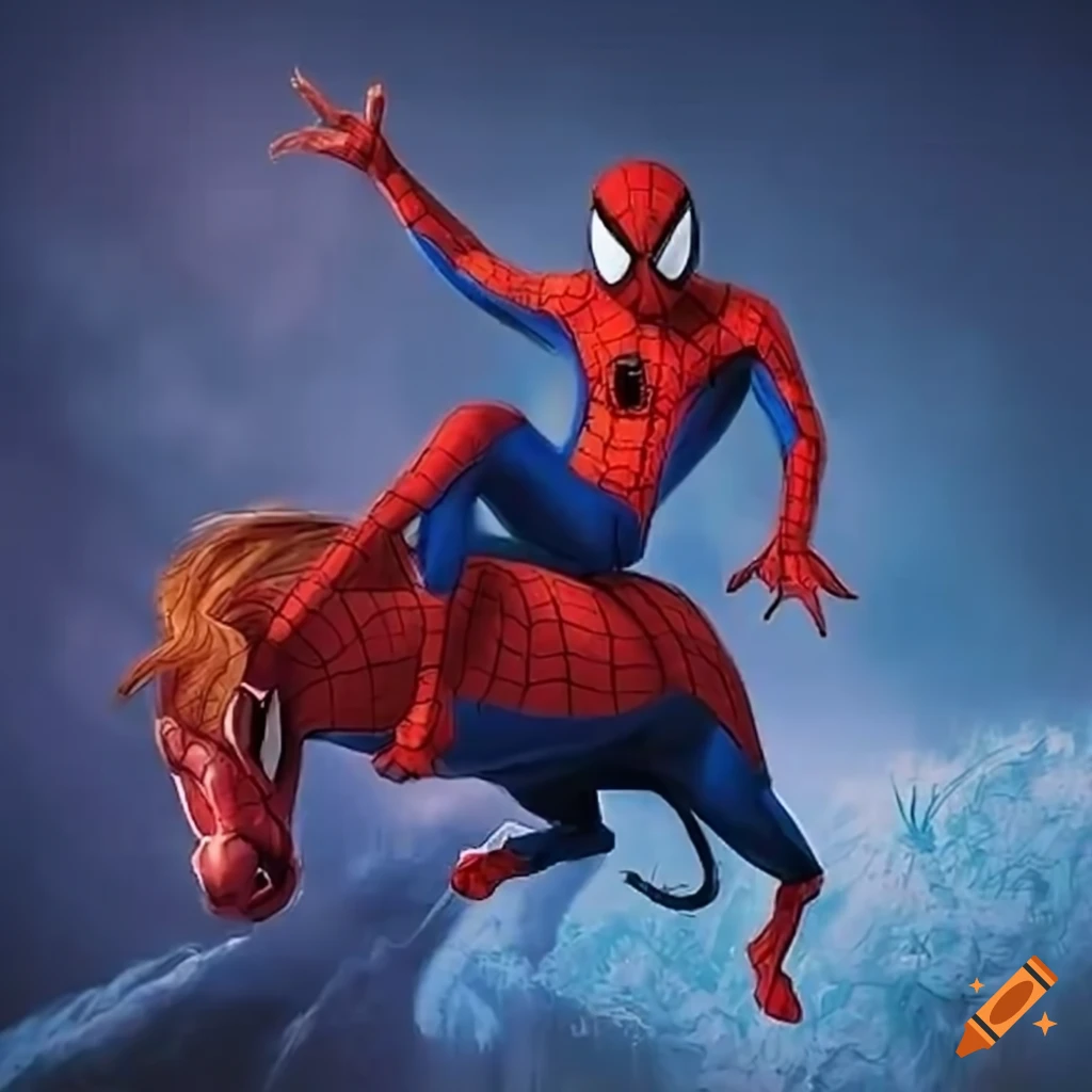 Spiderman riding a horse on Craiyon