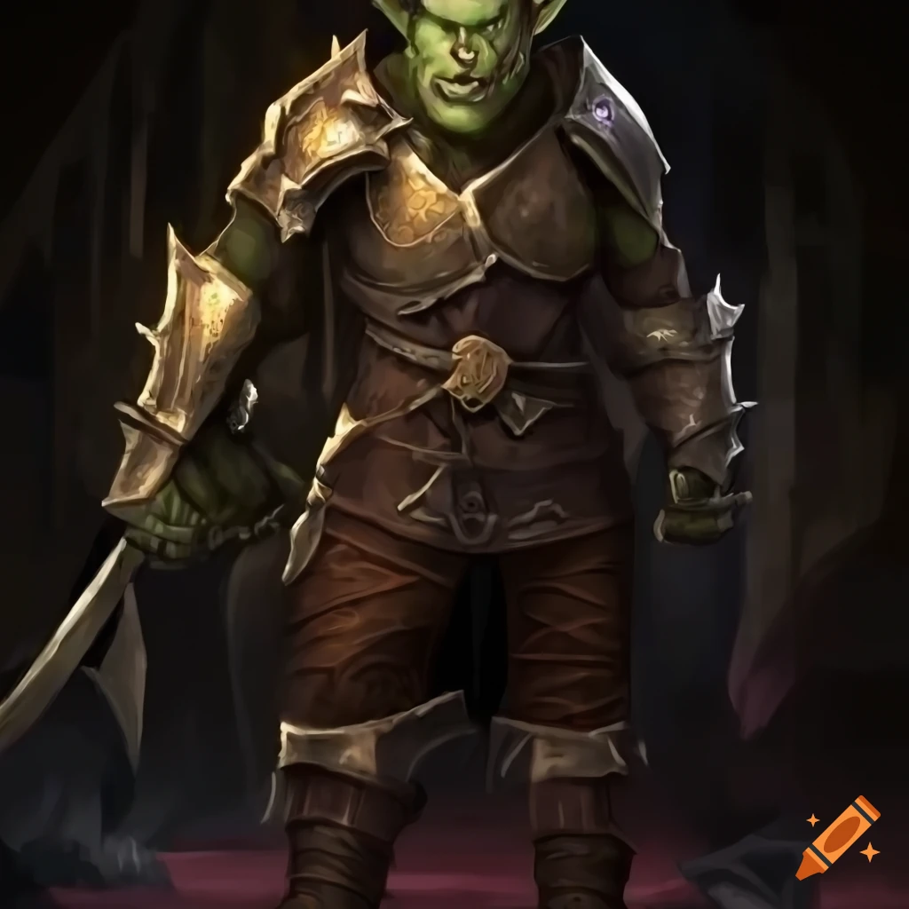 Image of a half-orc hexblade warlock in plate armor