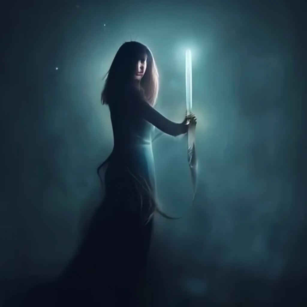 Artistic depiction of a mysterious woman with a dagger