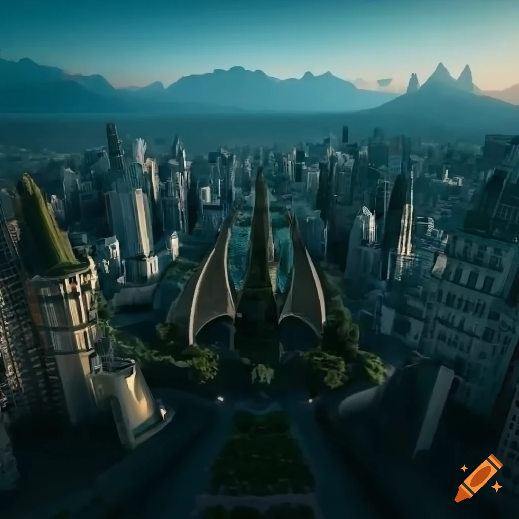 Artistic depiction of a fictional capital city on Craiyon