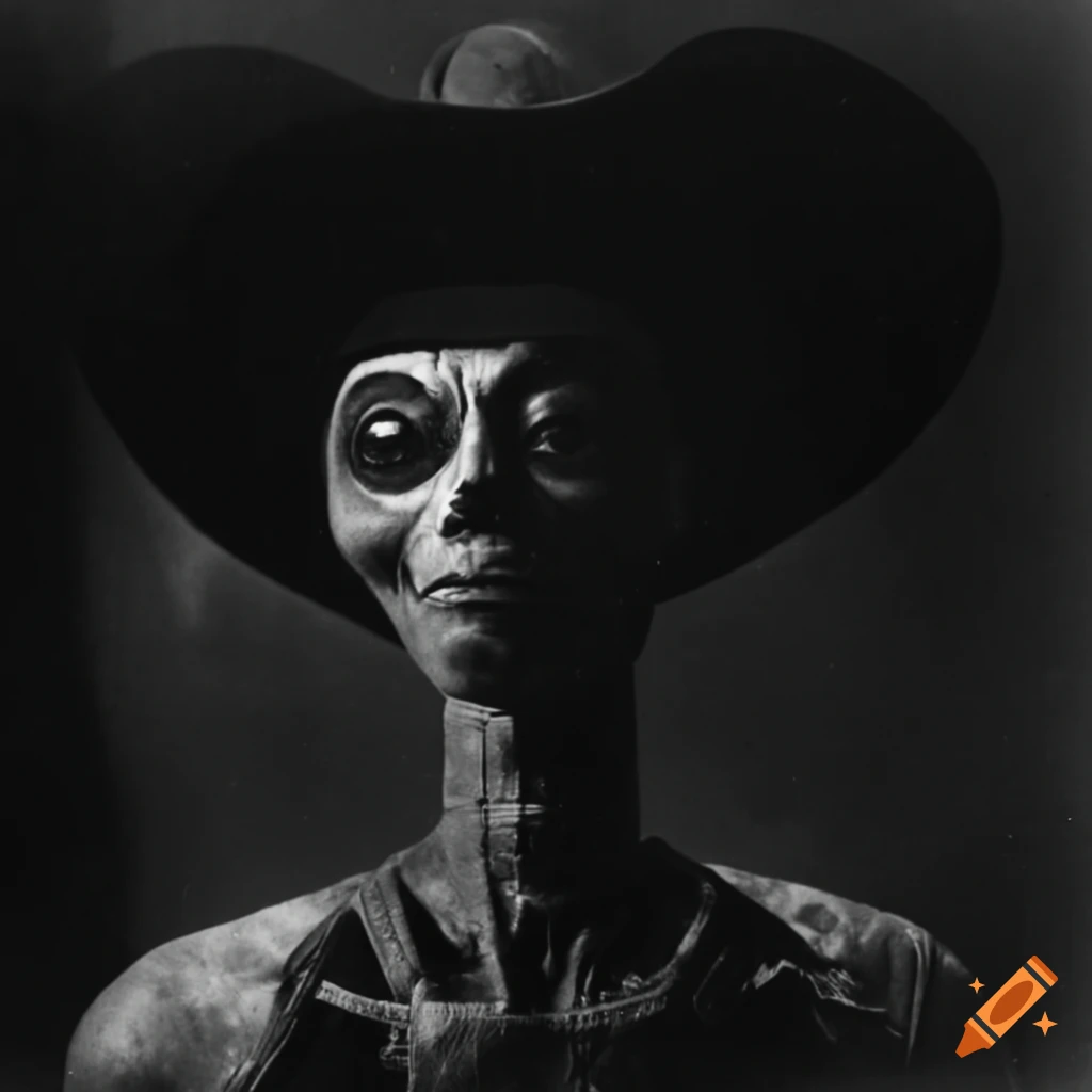 Old photograph of a space alien cowboy on Craiyon