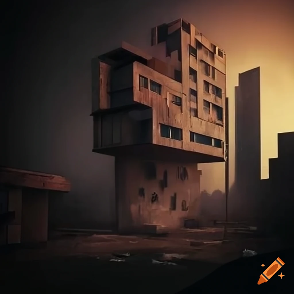 Apocalyptic modern architecture with scary figure on Craiyon