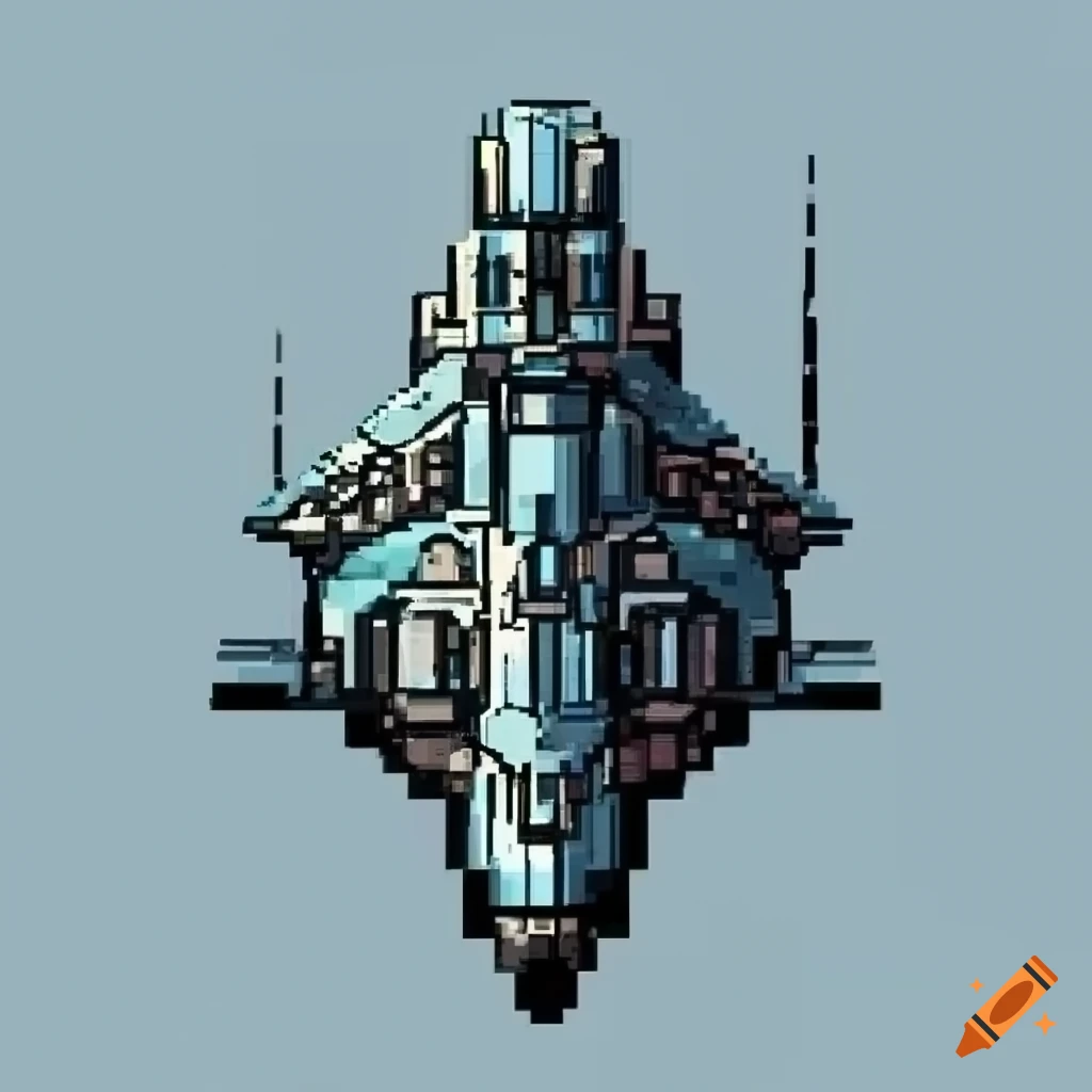 Pixel art of a futuristic space battle ship on Craiyon