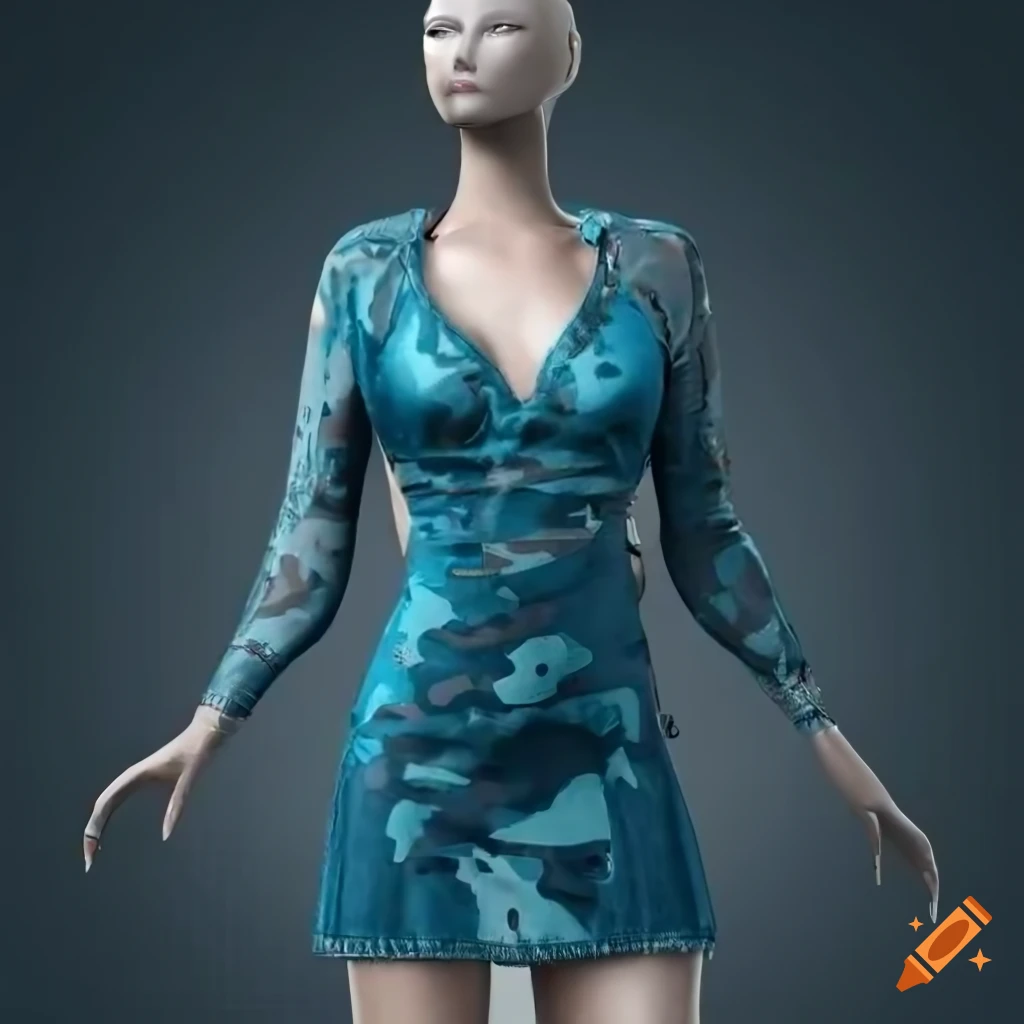 3D render of a silk mini dress with floral appliqués on Craiyon