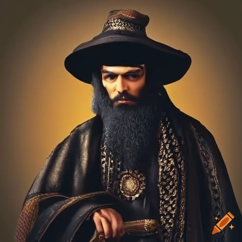 Portrait of an arabic merchant with gilded pauldrons on Craiyon