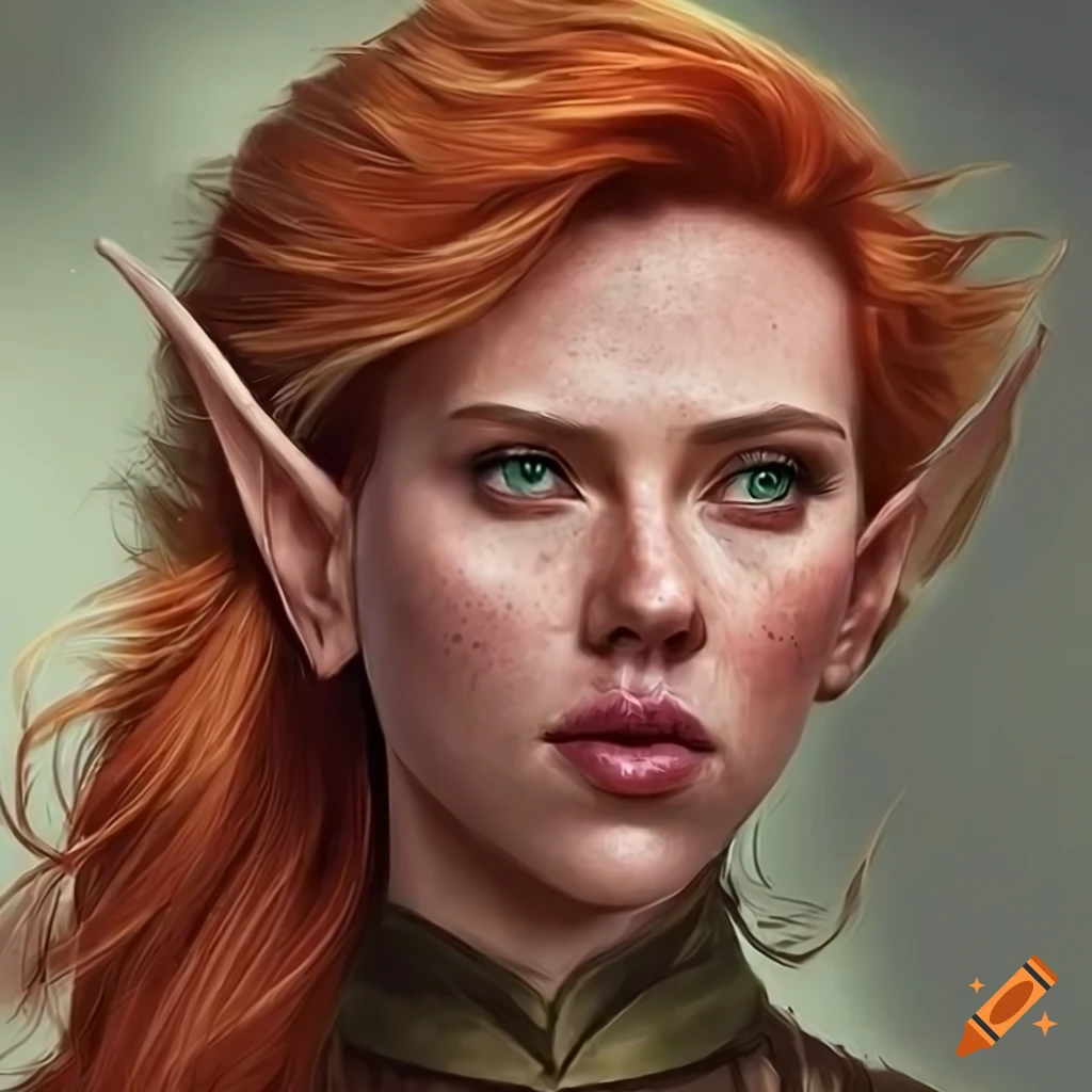 Image of scarlett johansson as a freckled fantasy elf ranger