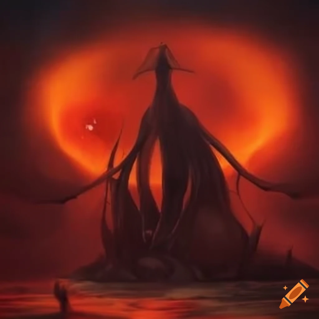 Red entity created with painted streaks in the void on Craiyon