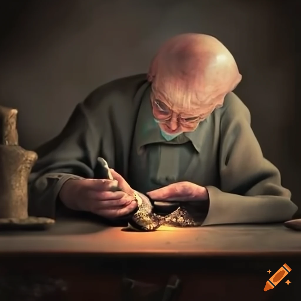 Shoemaker crafting shoes in his 1700s workshop on Craiyon