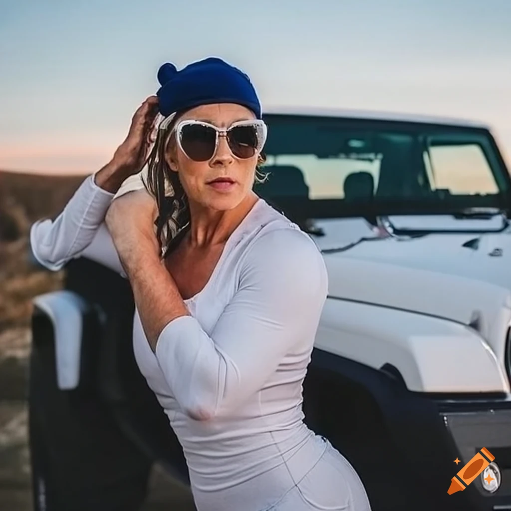 Detailed fashion photo of a muscular woman in spandex outfit on Craiyon