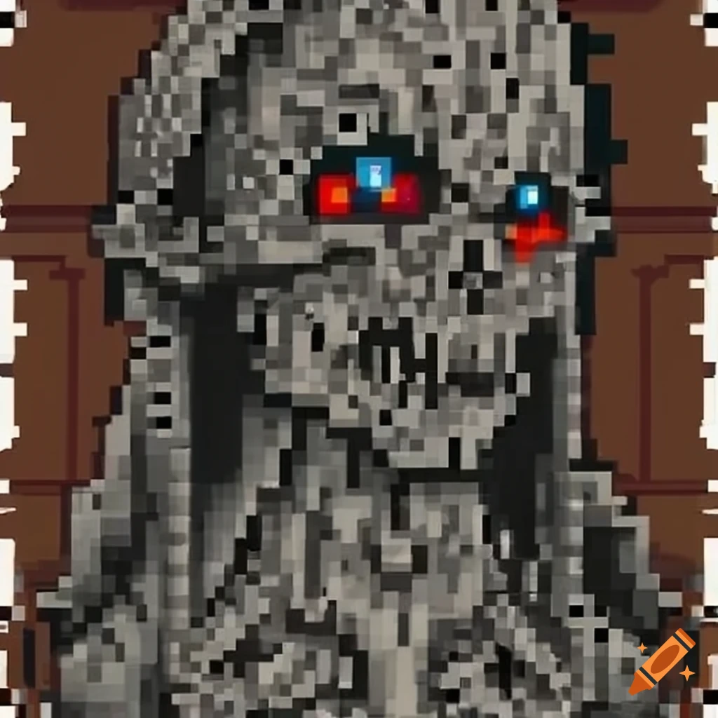 Black and white pixel art of a necromancer in a fantasy game on Craiyon
