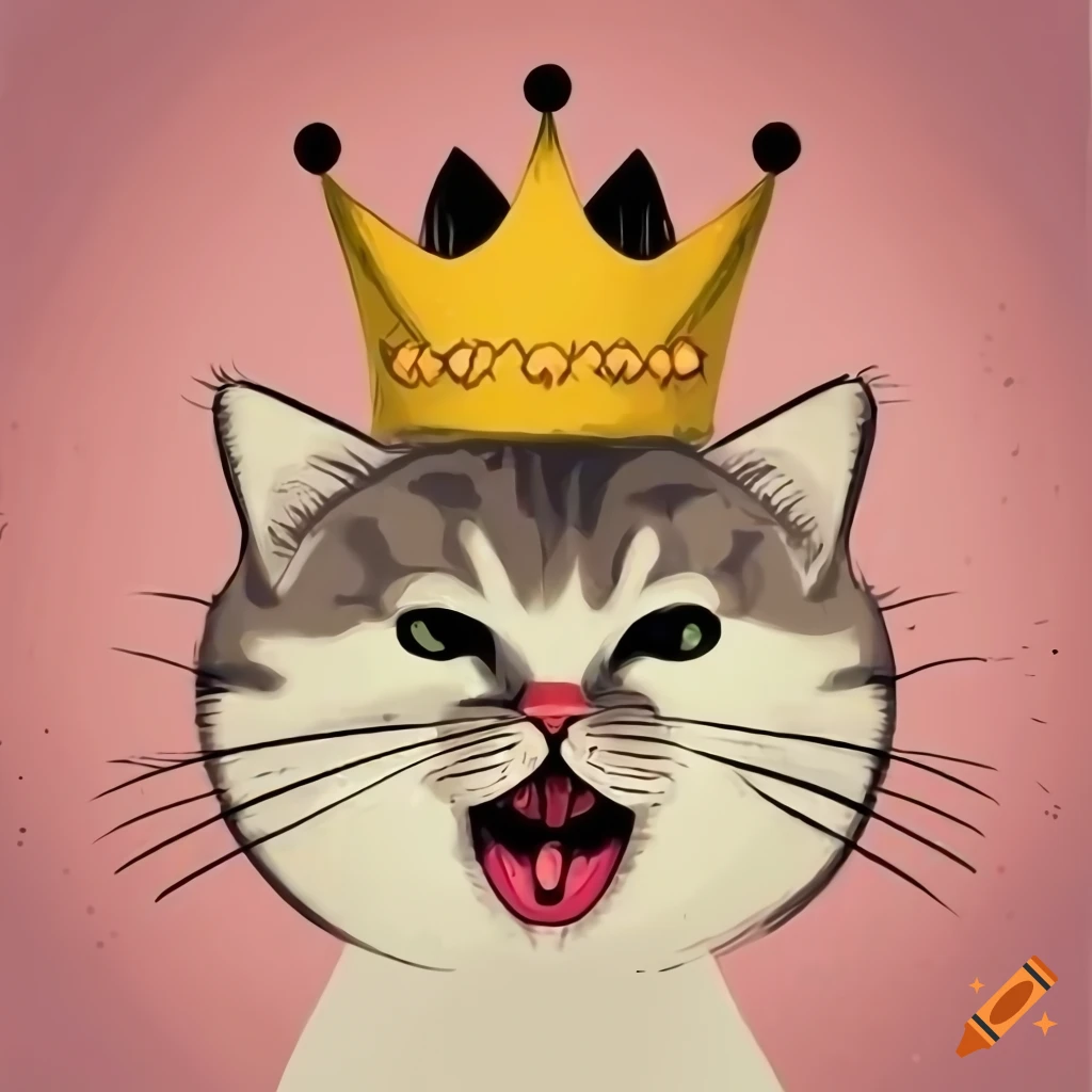Cartoon cat with marijuana eyes and falling pills on Craiyon