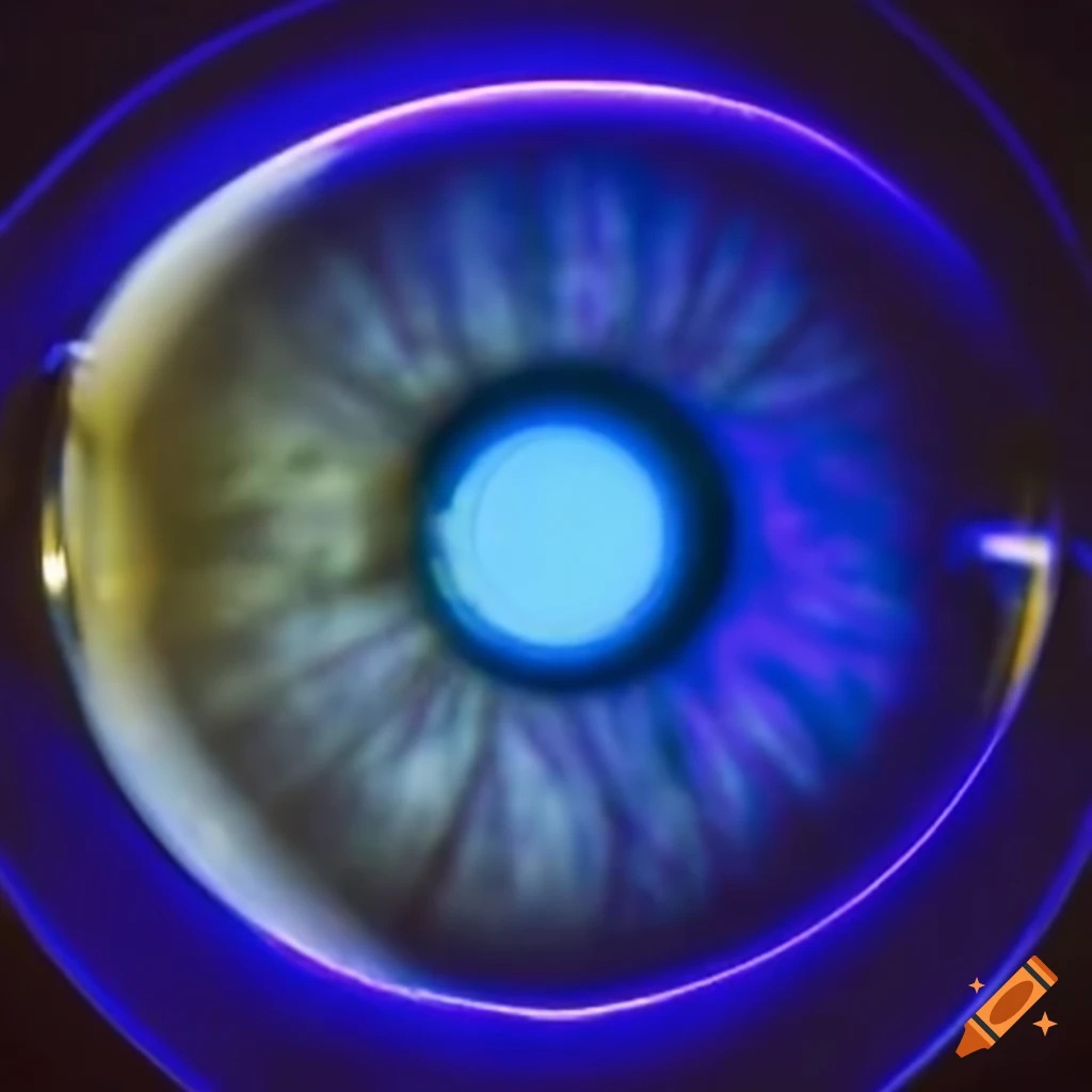 Close up of an intraocular lens held in utrata forceps