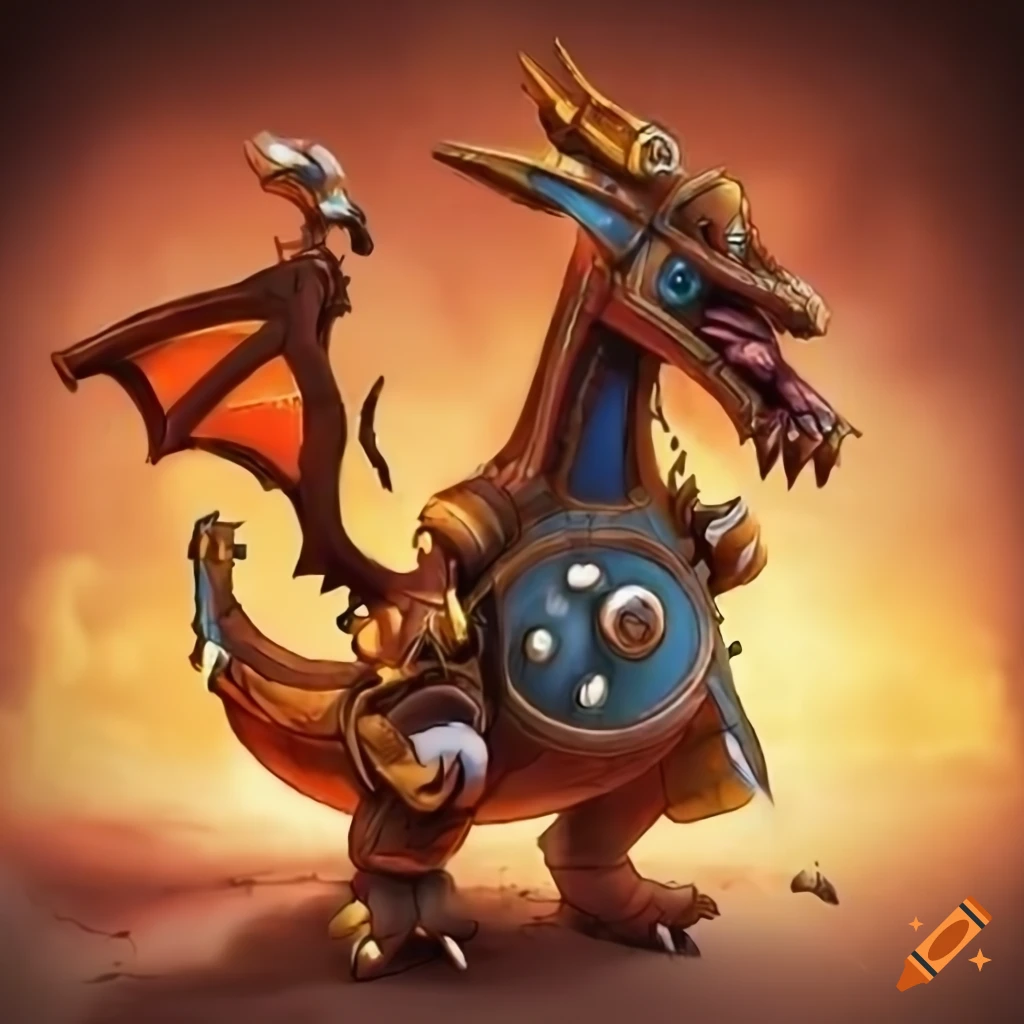 Steampunk charizard artwork on Craiyon