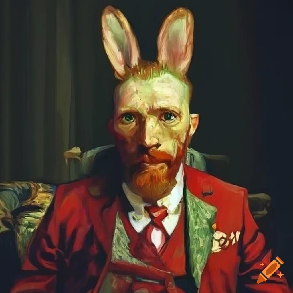 Hybrid rabbit in a red and white suit watching TV on Craiyon