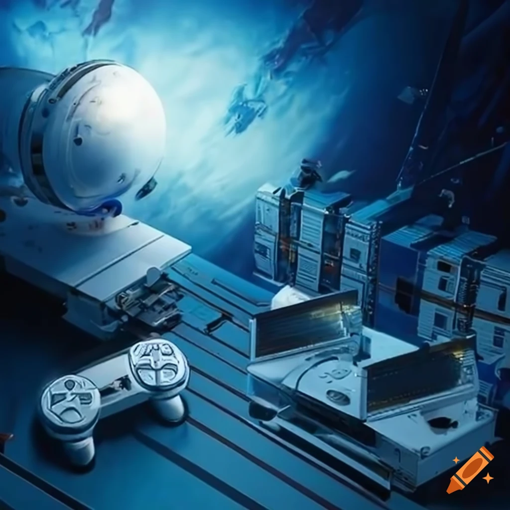 White space station with playstation console on Craiyon