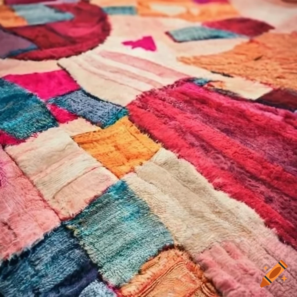 Patchwork rug made of recycled textiles on Craiyon