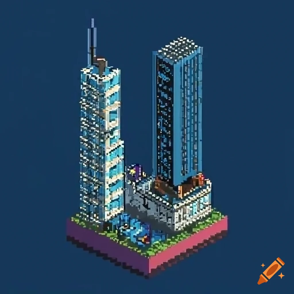 SNES style pixel art of a skyscraper at night on Craiyon