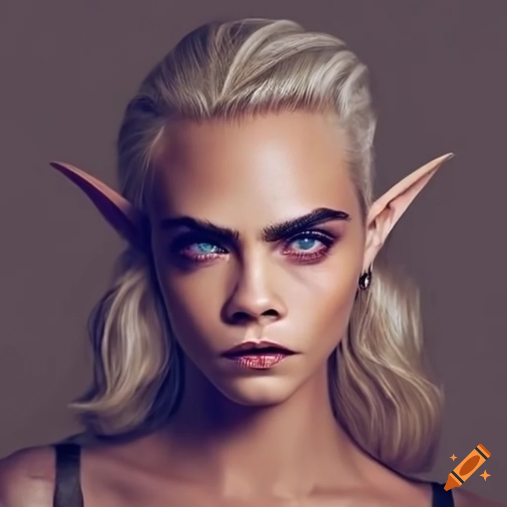 Fantasy elf portrayal by cara delevingne on Craiyon