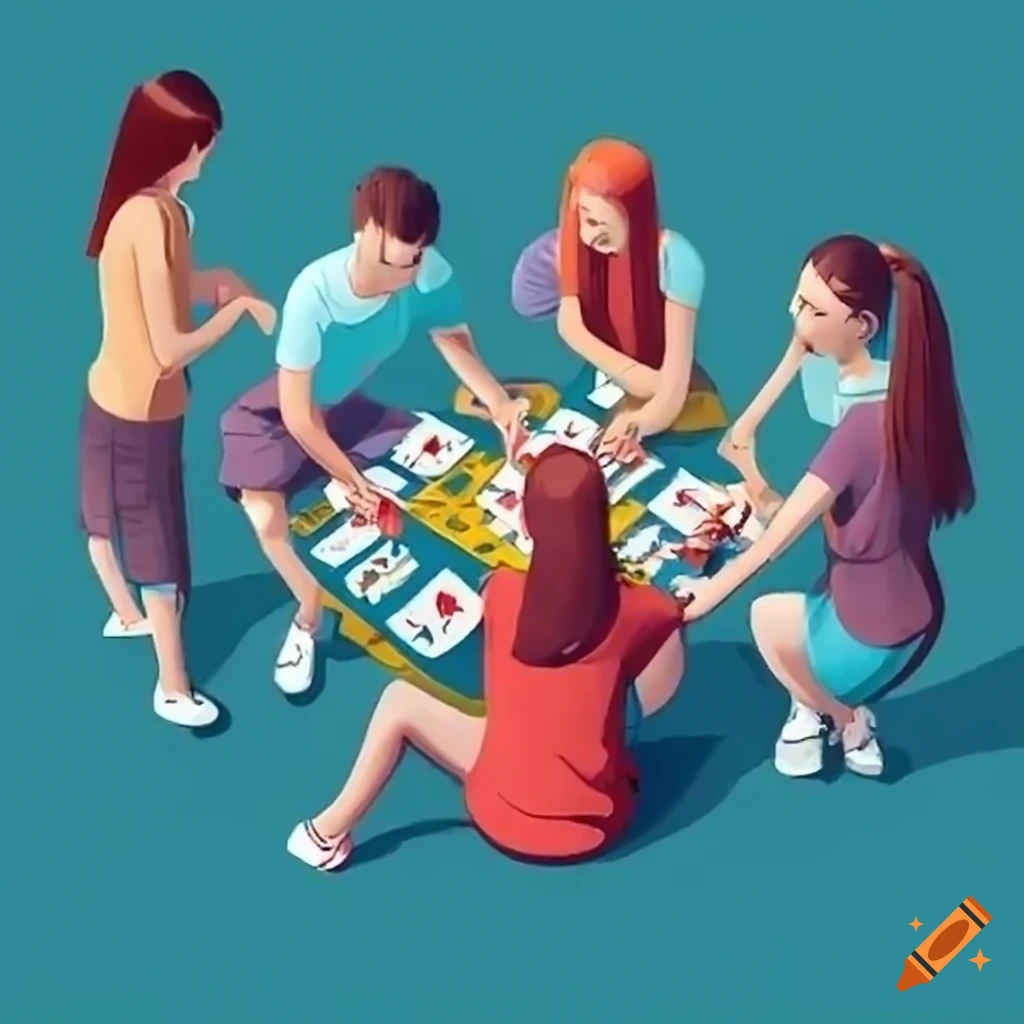 Group of students playing a city designing card game on Craiyon