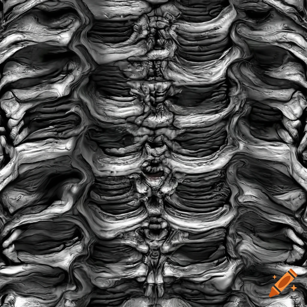 Seamless black and white biomechanical rib texture on Craiyon