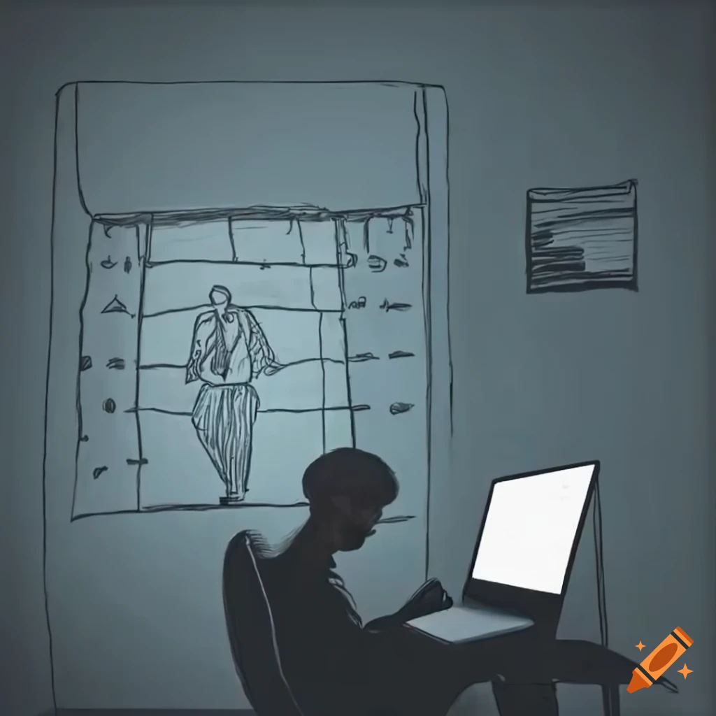 Illustration of a man coding in a dark room on Craiyon