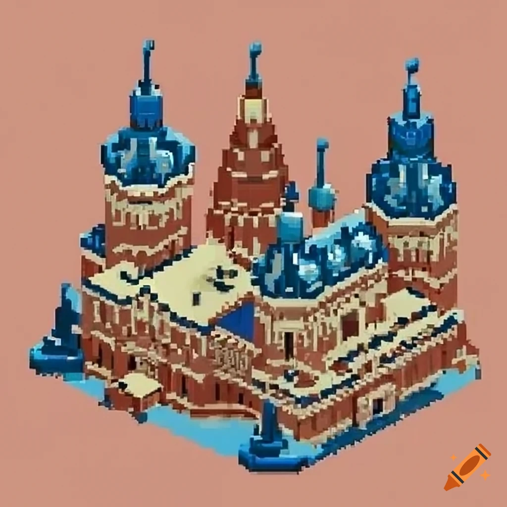 Pixel art of a russian castle in isometric view on Craiyon