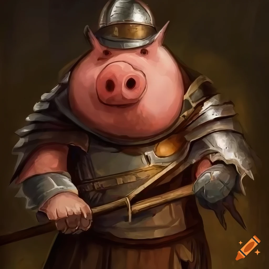 Illustration of a friendly pig man in armor with a spear and shield on ...