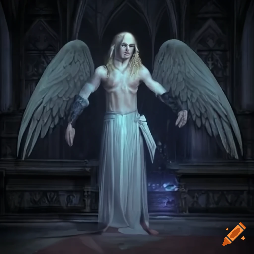 Elven angel confined in a gothic castle on Craiyon