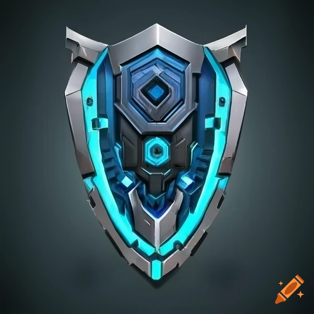 Blue futuristic cybernetic shield on Craiyon