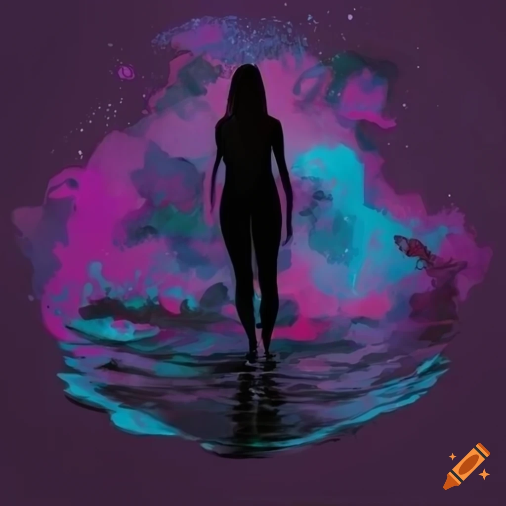 Colorful watercolor painting of a person standing in water on Craiyon