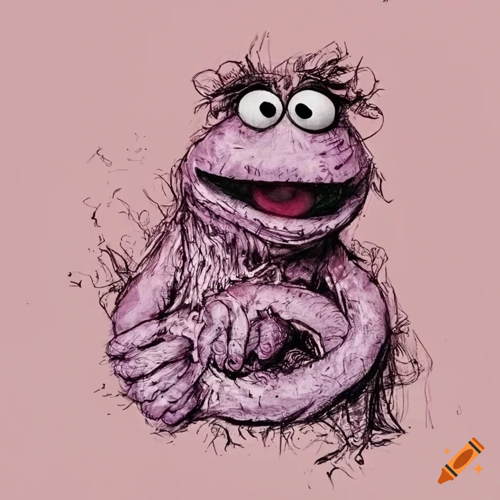 Ink drawing of a monster muppet alphabet on Craiyon