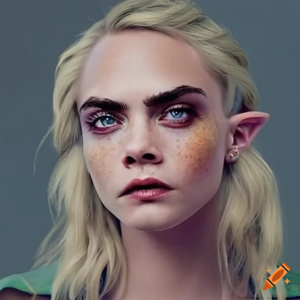 Blonde elf rogue character portrayed by cara delevingne on Craiyon