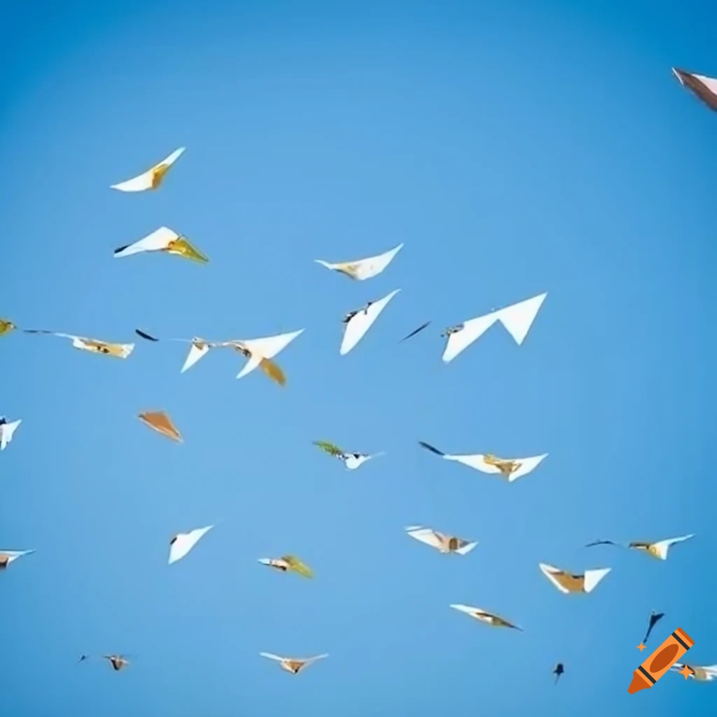 Photo of paper airplanes flying in formation
