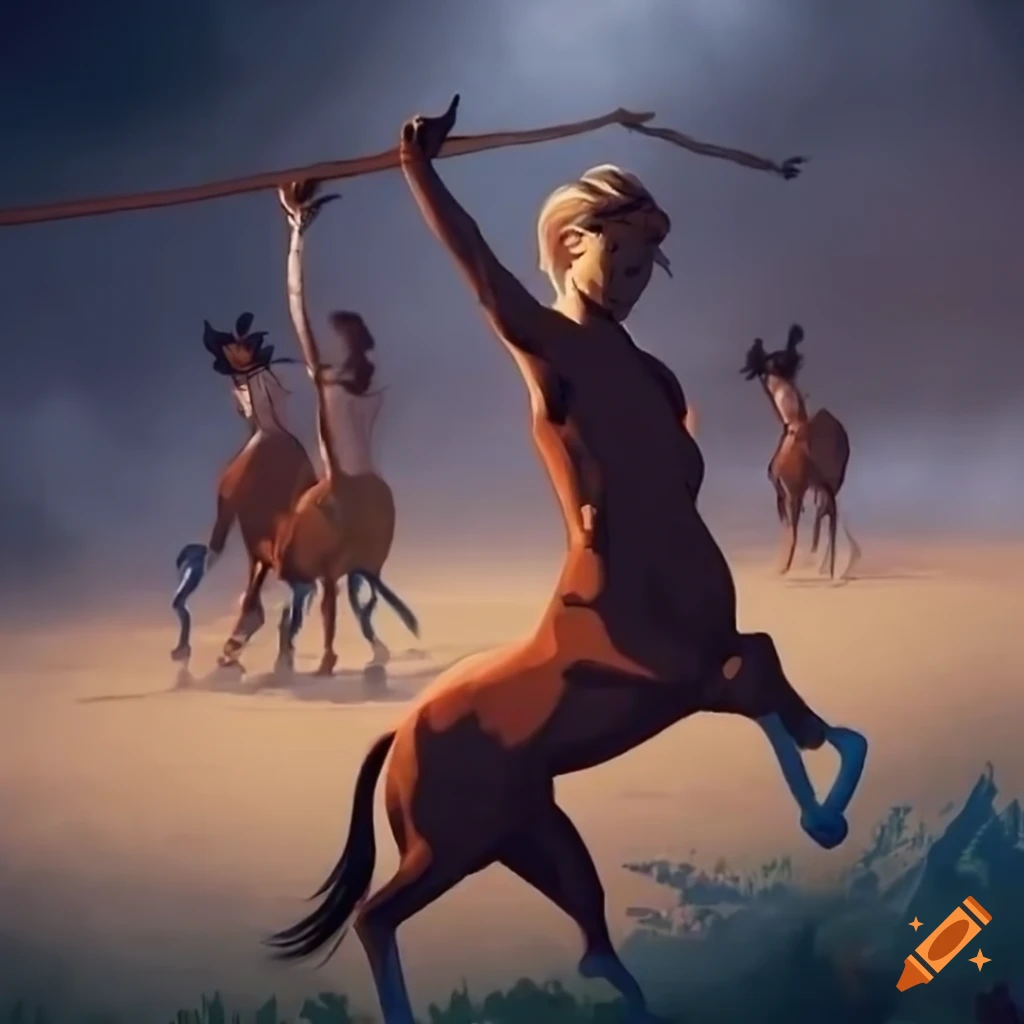 Action-packed centaurs in equestrian competition on Craiyon