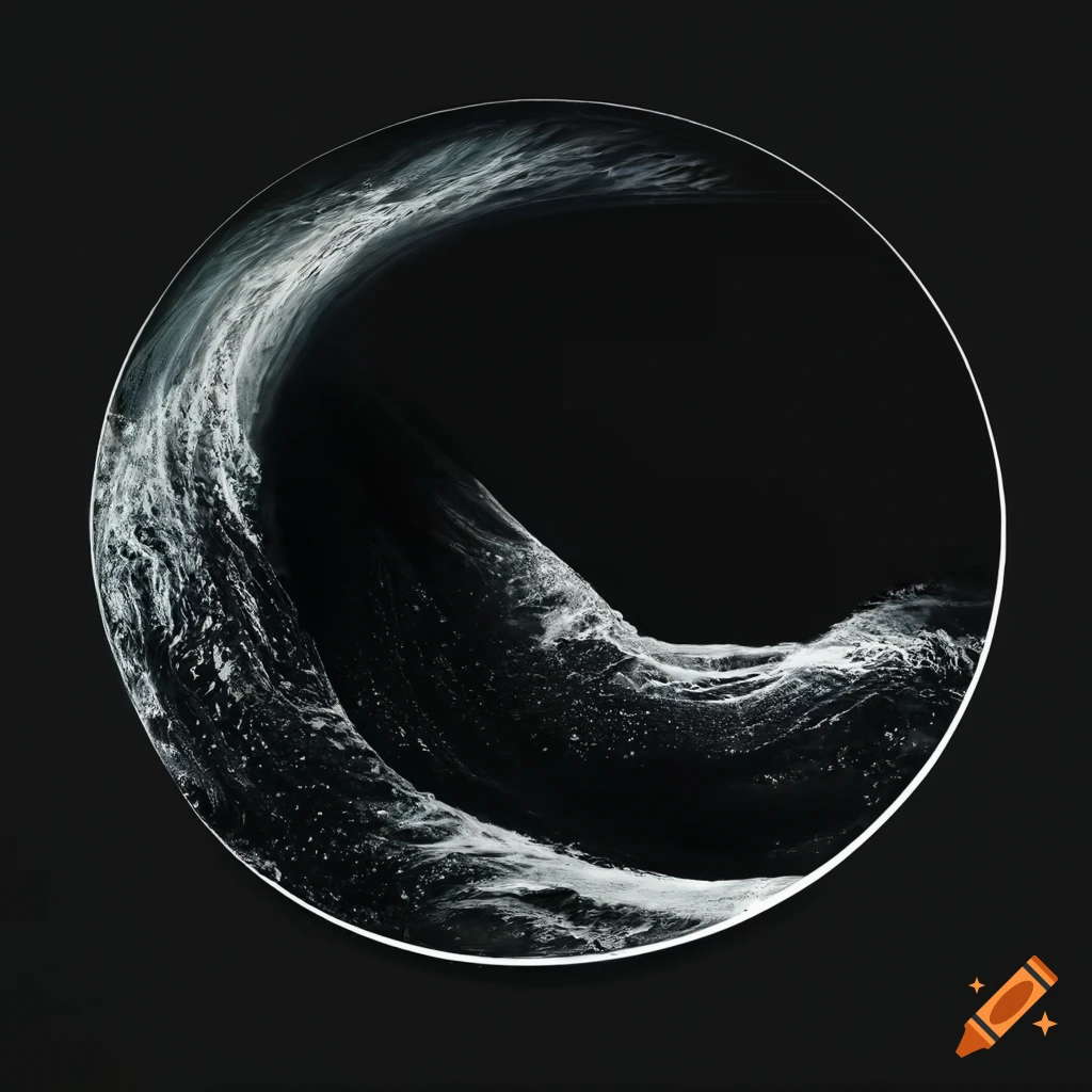 Detailed black waves crashing on the beach on Craiyon