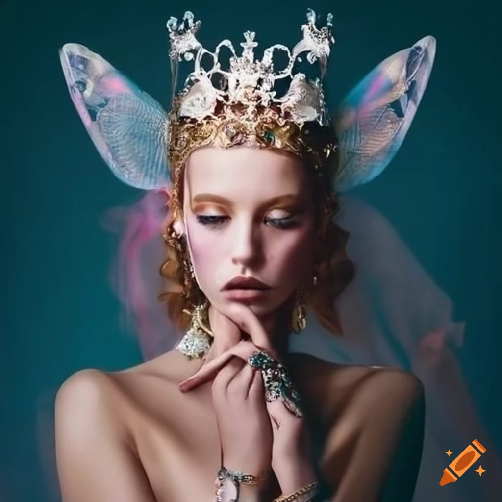 Photo of a living goddess with earth-inspired headdress on Craiyon