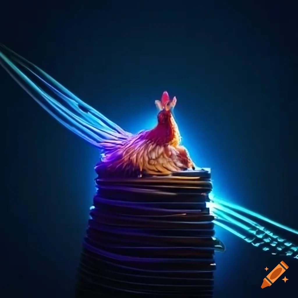 Chicken curious about technology on Craiyon